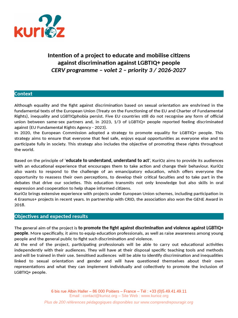 Fiche Projet - CERV - Volet2 - LGBT - 14032025 - English | PDF ...