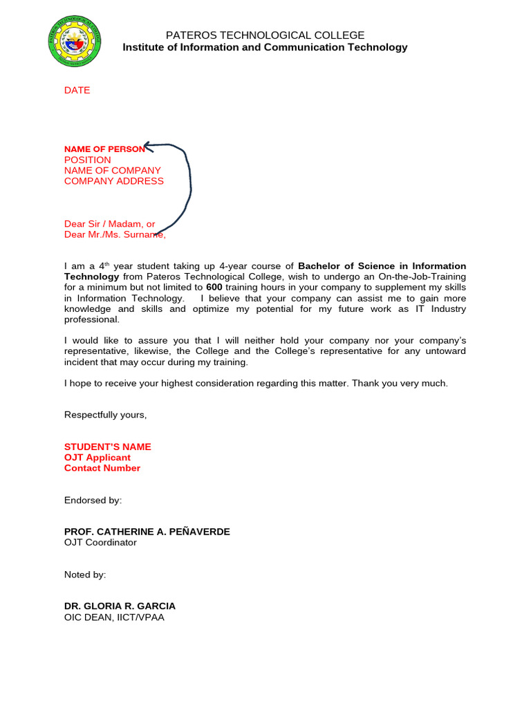 Ojt Endorsement Bsit | PDF