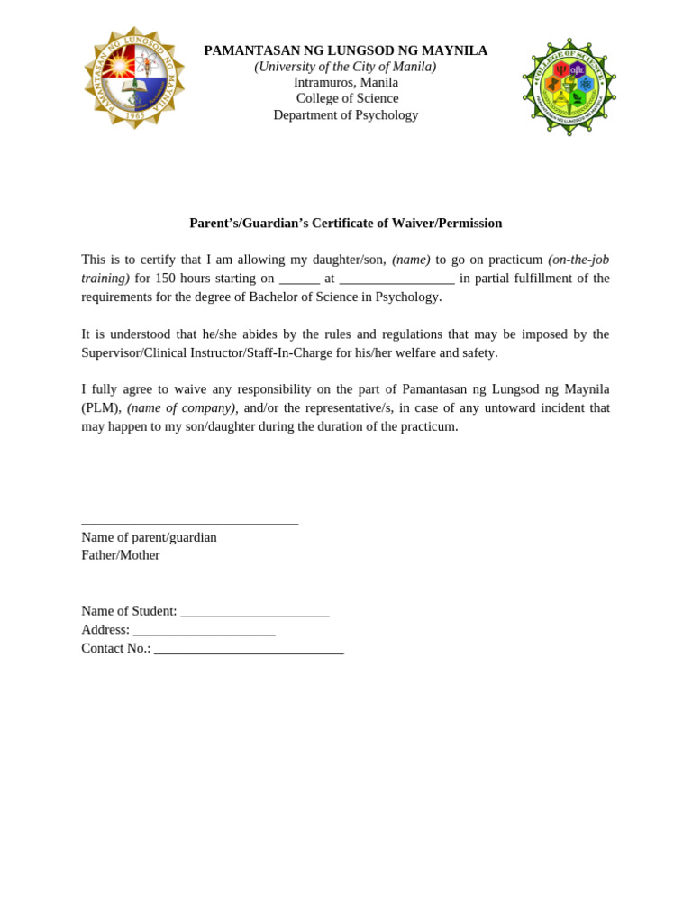 OJT - Parents Waiver Template | PDF