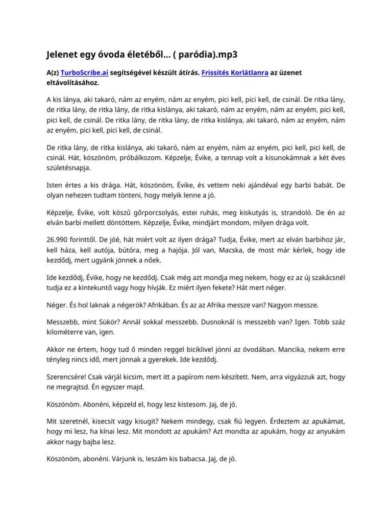 Jelenet Egy Óvoda Életéből... (Paródia) | PDF