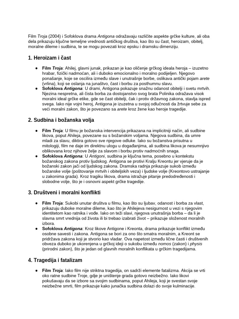 Povezivanje Epske I Dramske Grcke Antike Na Primjerima Fimla Troja I ...