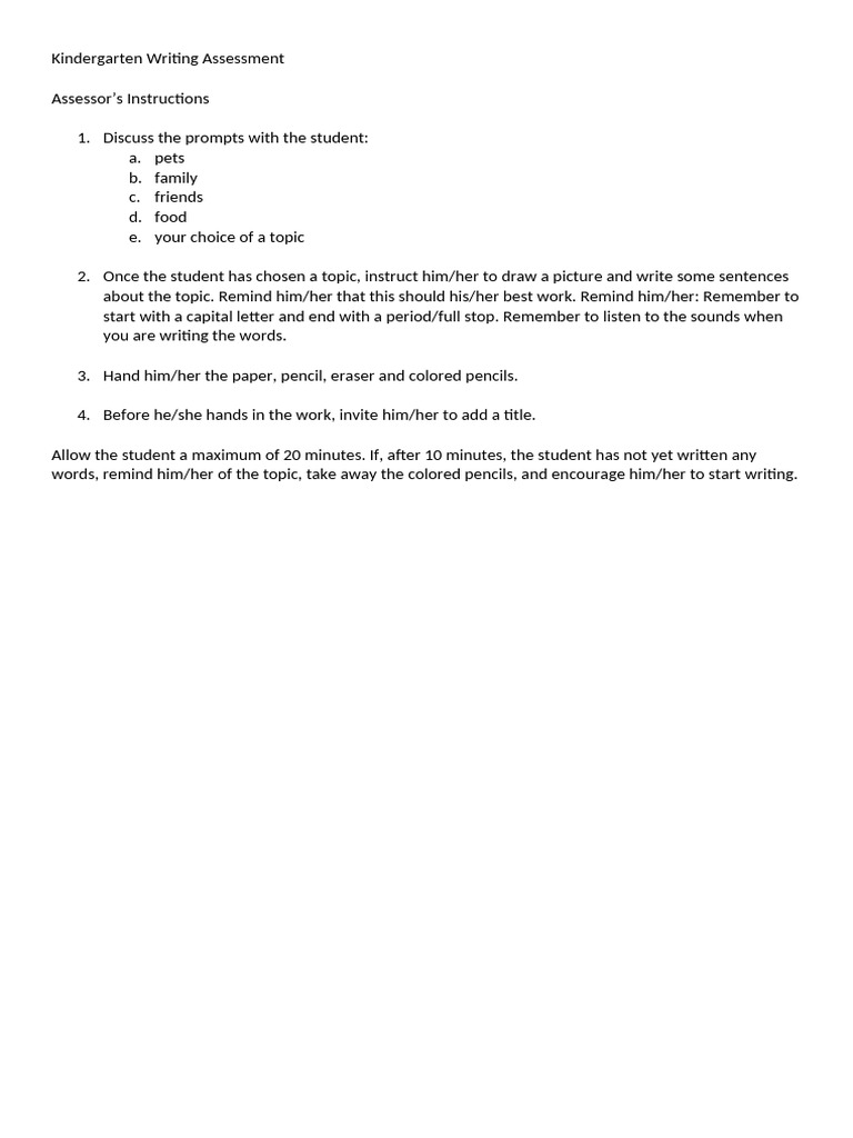 Kindergarten Writing Assessment | PDF