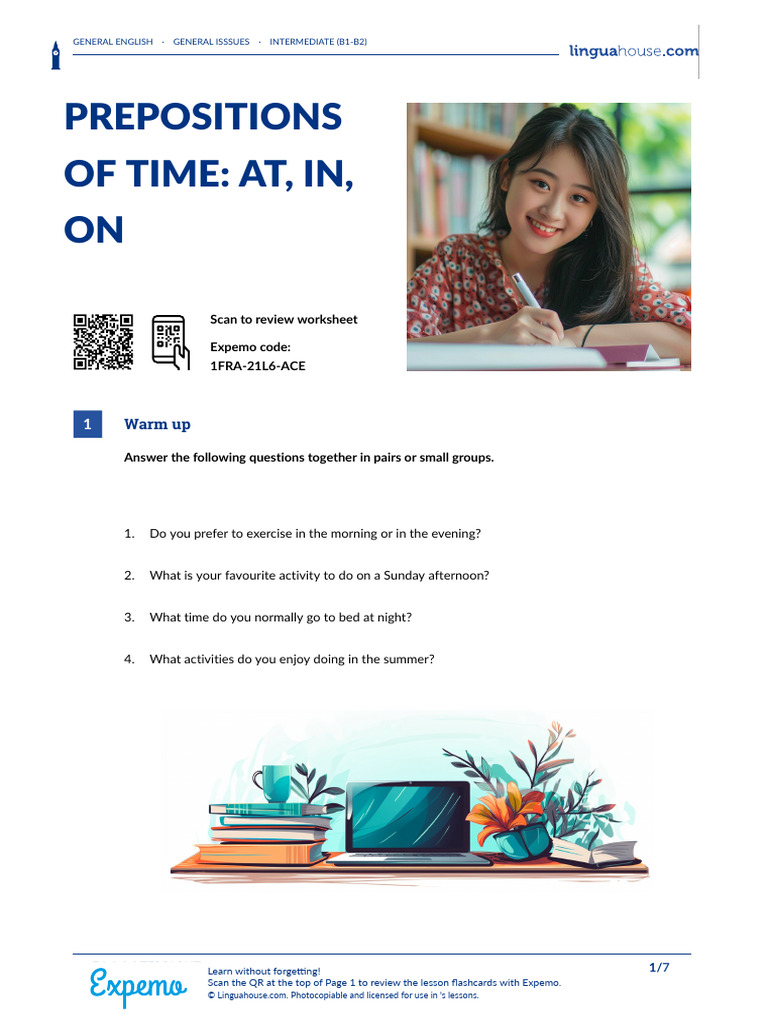 Prepositions of Time at in On British English Student B1 B2 | PDF