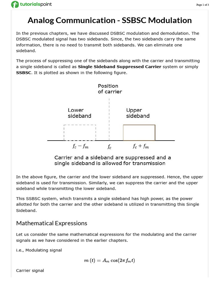 Understanding SSBSC Modulation Basics | PDF | Frequency Modulation ...