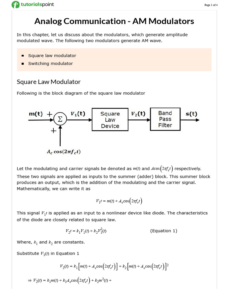 Analog Communication - AM Modulators | PDF | Modulation | Diode