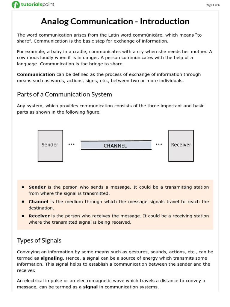 Analog Communication Introduction Pdf Communication Communications System