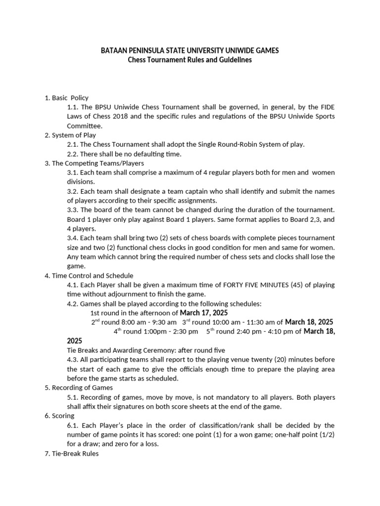 BPSU Uniwide Chess Tournament 1 | PDF | Chess