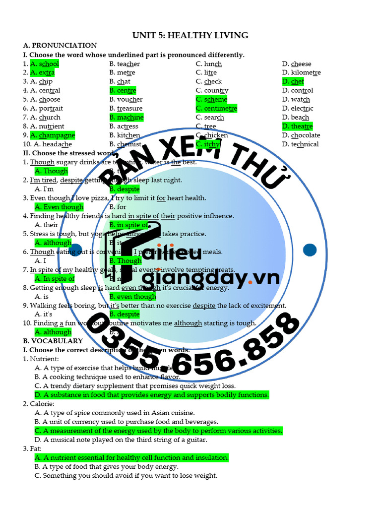 Healthy Living Vocabulary and Pronunciation | PDF | Sleep | Dieting