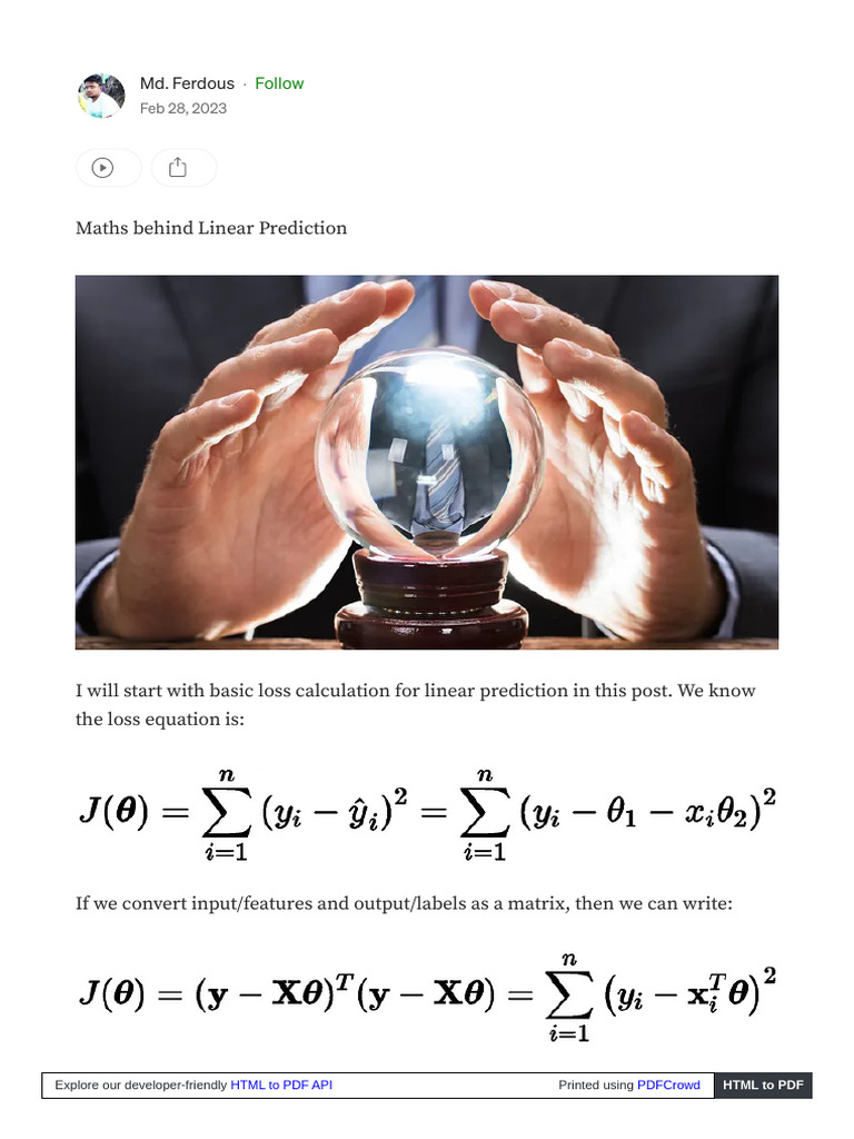 Medium Com MD Ferdous Maths Behind Linear Prediction b124801 | PDF | Applied Mathematics ...