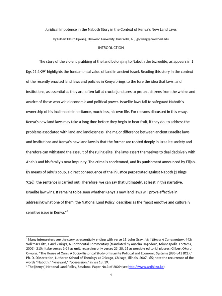 Naboth Story and Land Inheritance-1 | PDF | Biblical Hermeneutics | Bible