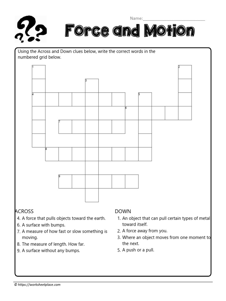 Force Motion Crossword 1 | PDF