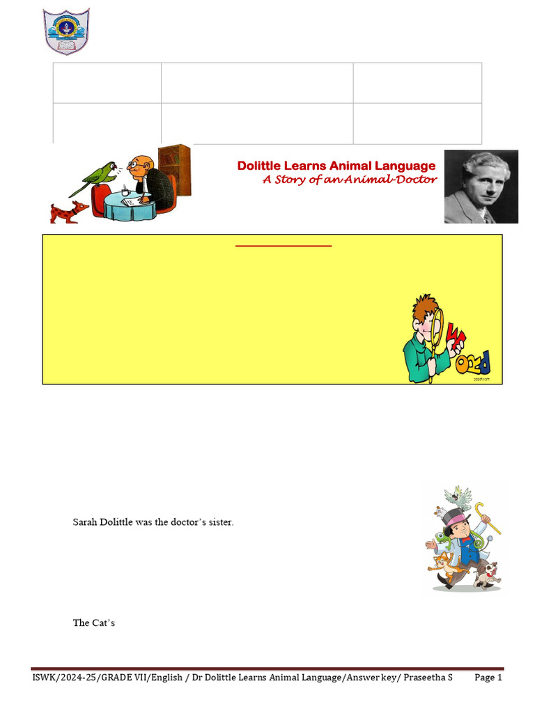 Doctor Dolittle Worksheet Answers | PDF