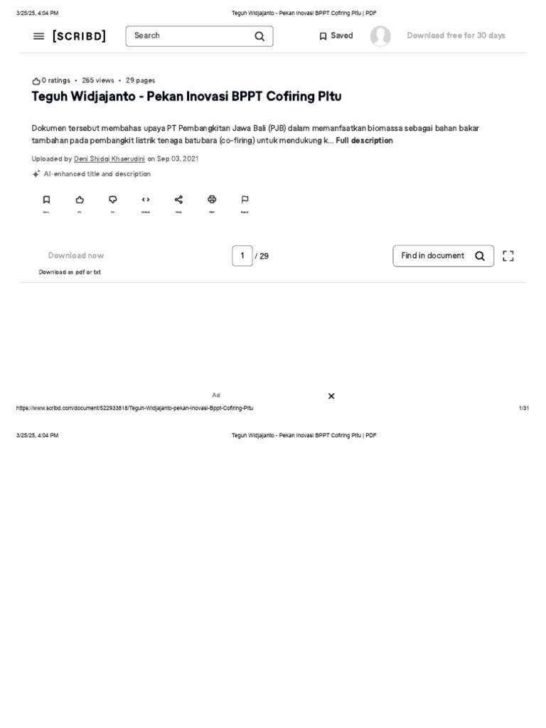 13-Teguh Widjajanto - Pekan Inovasi BPPT Cofiring Pltu - PDF | PDF | Publishing | Internet