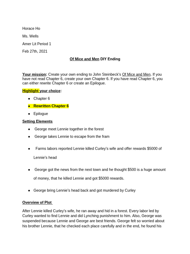 of Mice and Men DIY Ending | PDF