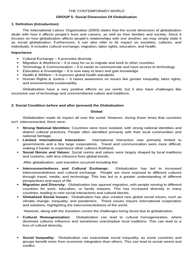CW_G5_SOCIAL DIMENSION OF GLOBALIZATION | PDF | Globalization | Governance