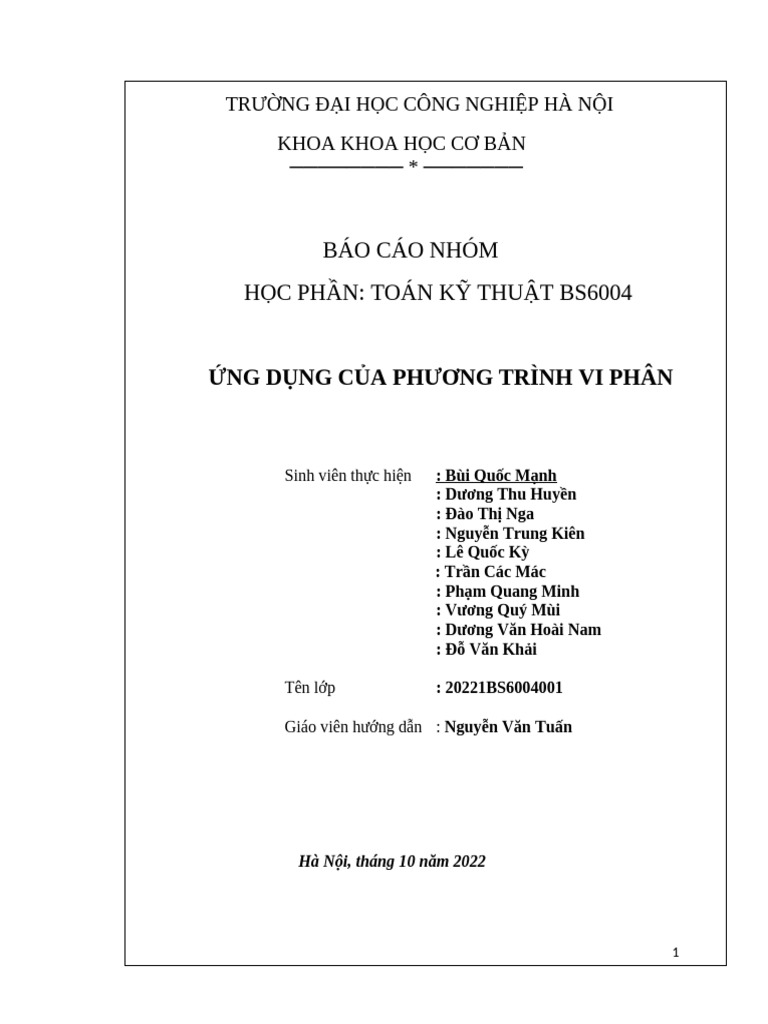Báo Cáo NG D NG Phương Trình VI Phân | PDF