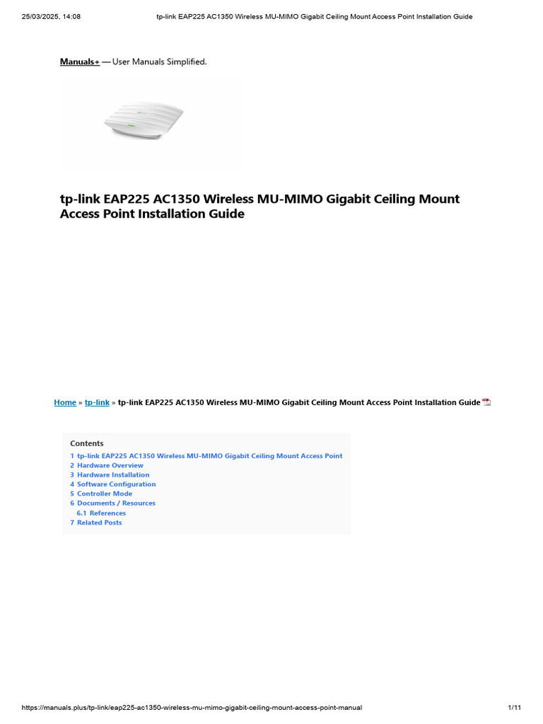Tp-Link EAP225 AC1350 Wireless MU-MIMO Gigabit Ceiling Mount Access ...