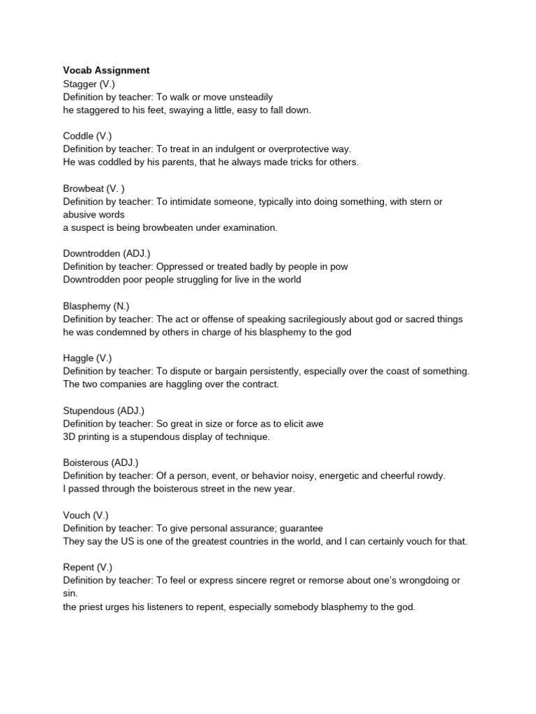 Vocabulary Assignment Definitions | PDF