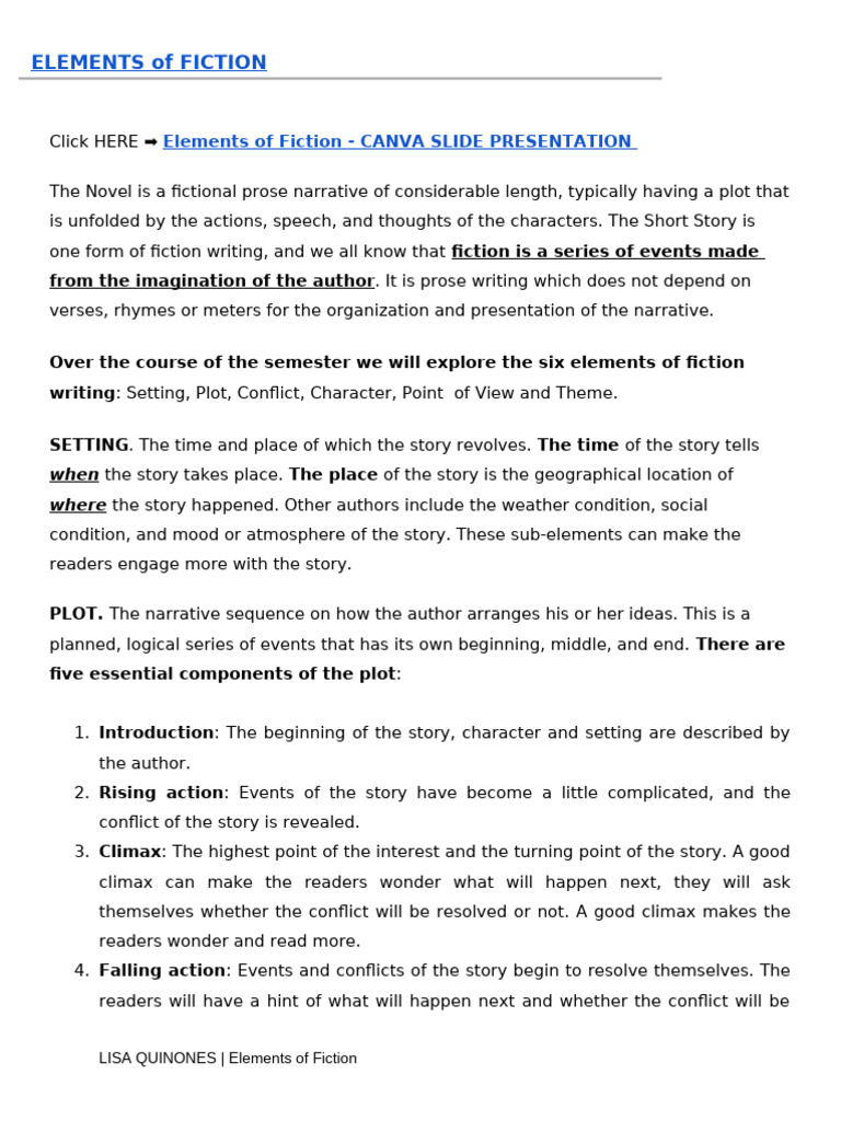 Elements of Fiction - Short Story | PDF | Narration | Narrative