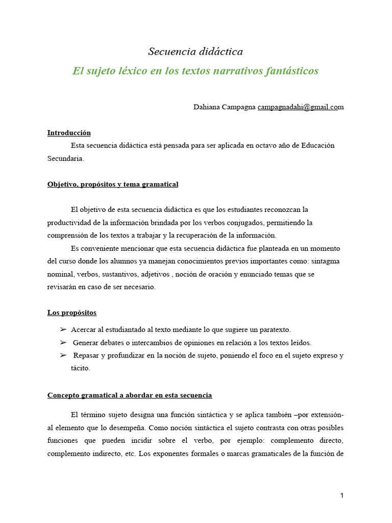 Secuencia Didáctica, Sujeto y Predicado | PDF | Verbo | Asunto (gramática)