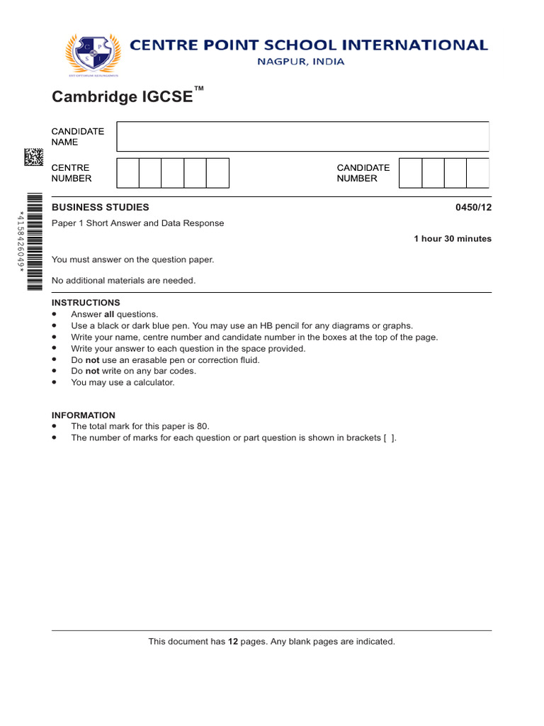 IGCSE 18th Jan Mock Test BS Paper 1 QP | PDF | Economies | Business