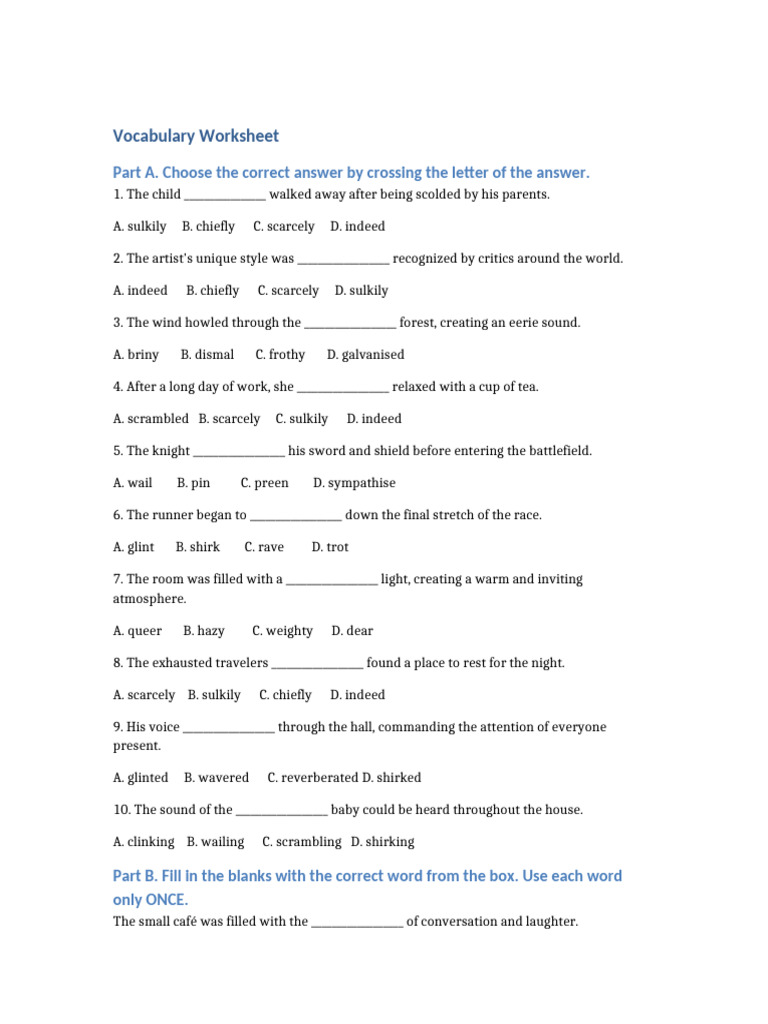 Primary 5 English Vocabulary Worksheet | PDF