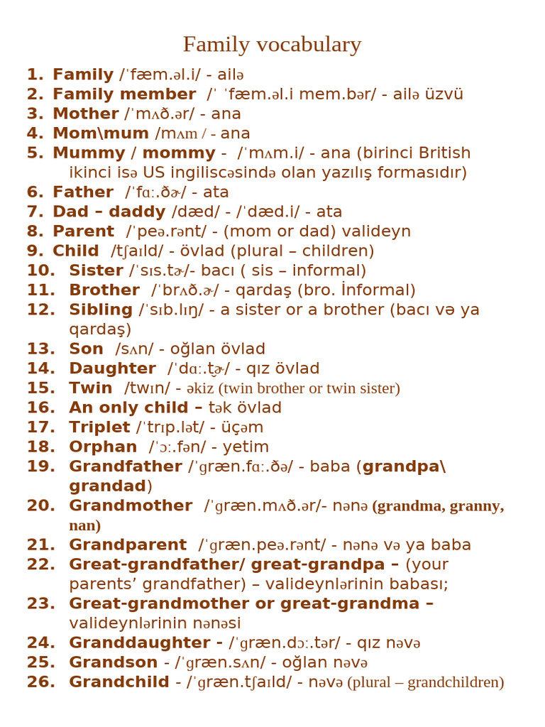 Family Vocabulary | PDF