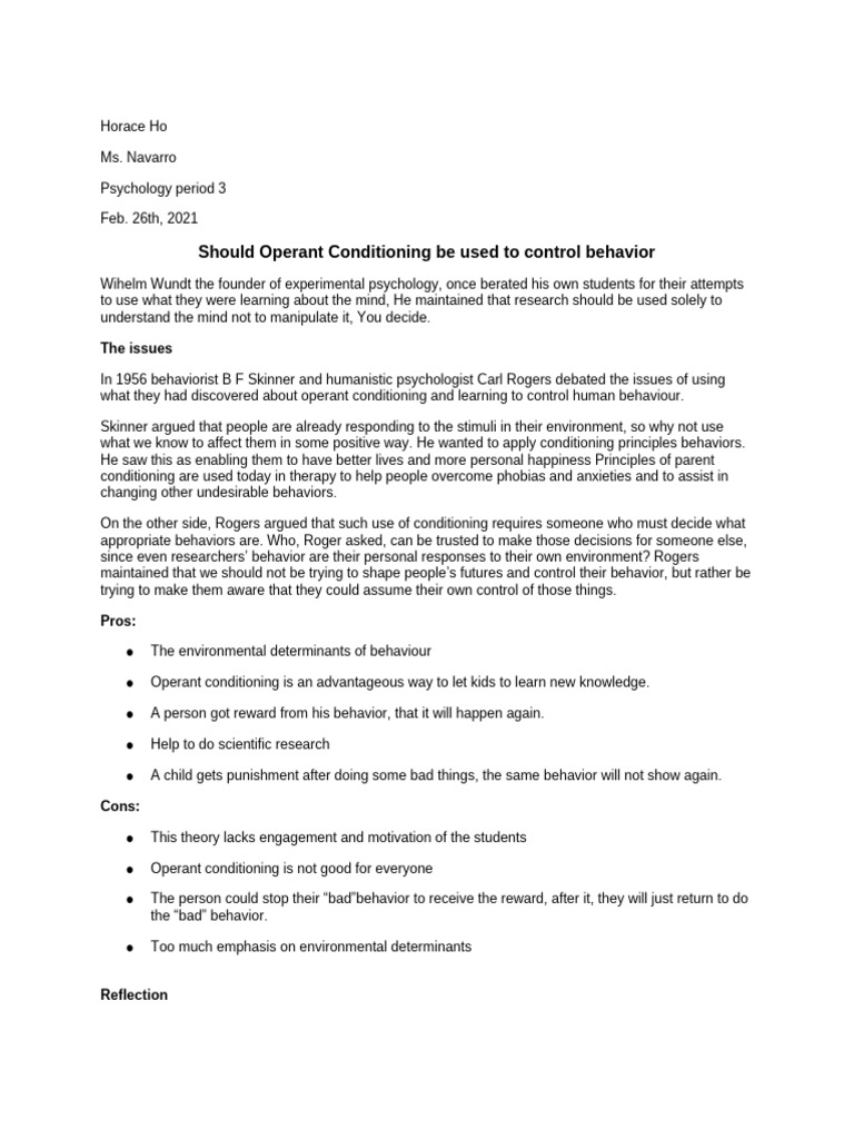 Should Operant Conditioning Be Used To Control Beh | PDF ...