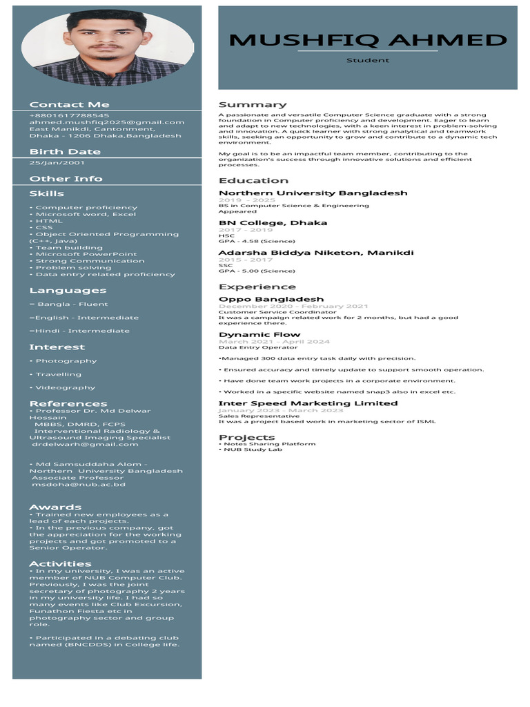 Resume of Mushfiq Ahmed - 1738242633 | PDF | Computing