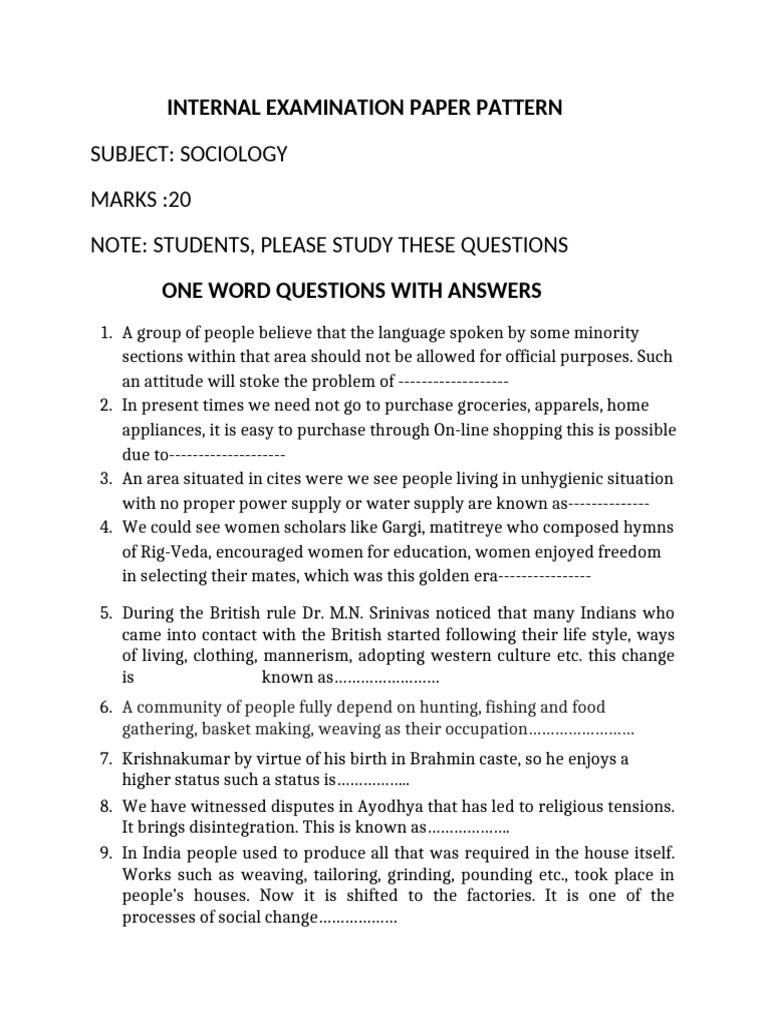 One Word Questions With Answer | PDF