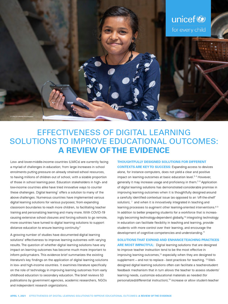 Effectiveness of Digital Learning Solutions To Improve Educational Outcomes - A Review of The ...