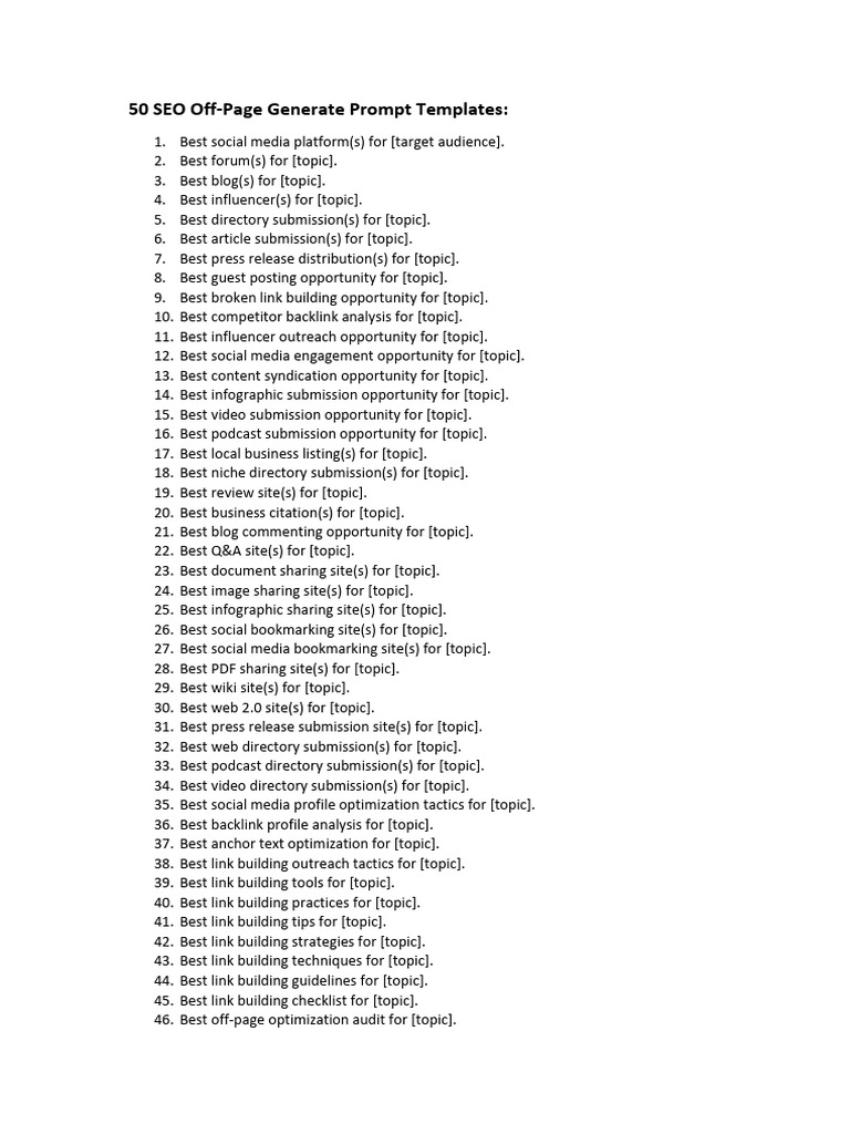 50 SEO Off-Page Generate Prompt Templates | PDF | Cyberspace | Web 2.0