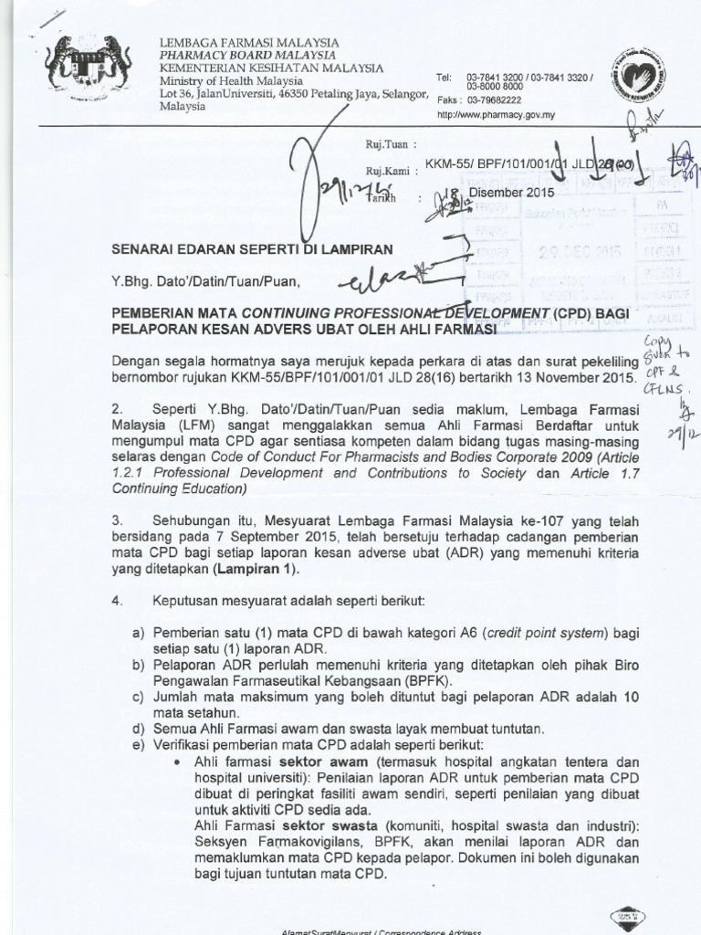 Pemberian Mata CPD Pelaporan Kesan Advers Ubat 2015 | PDF
