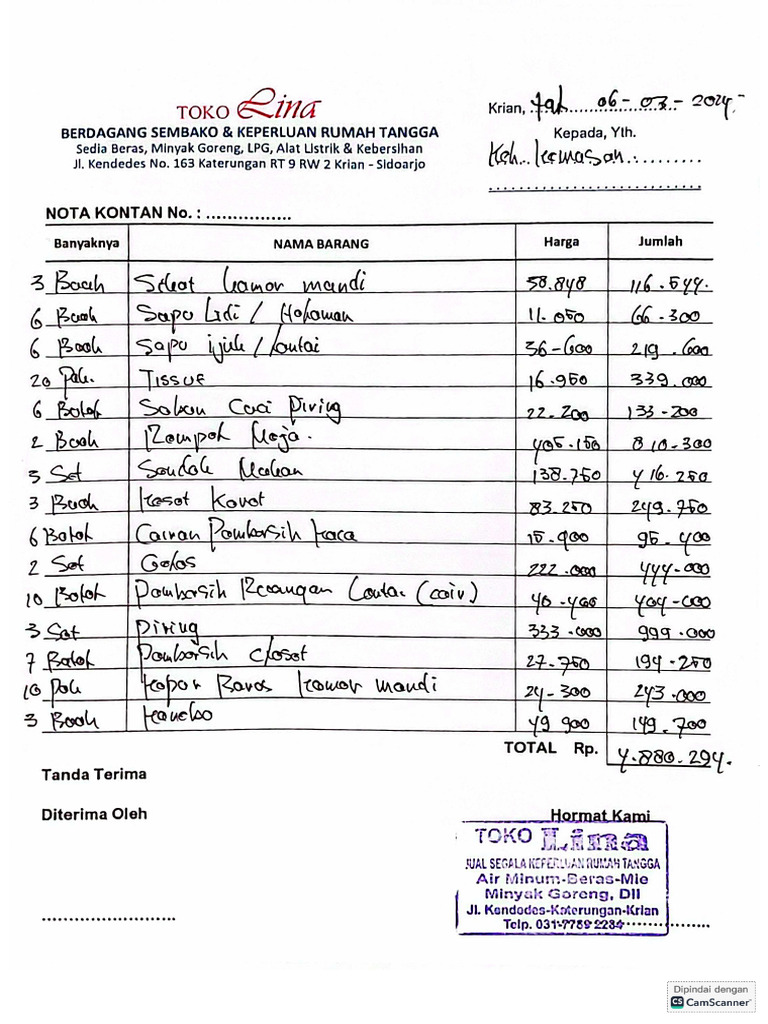 1 Nota Alat Kebersihan (6 Mar 2024) | PDF