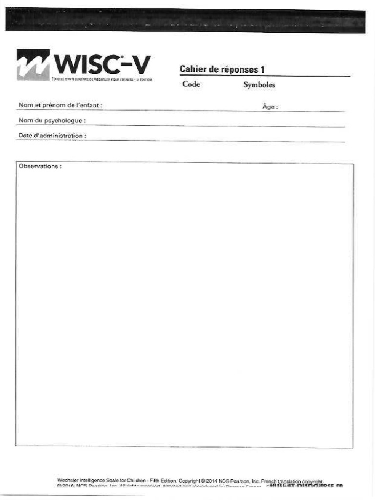 WISC-V - Cahier Réponse1-15.07.2022 | PDF