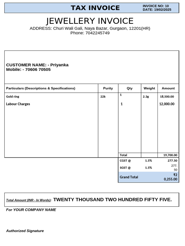 Simple Jewellery Invoice | PDF