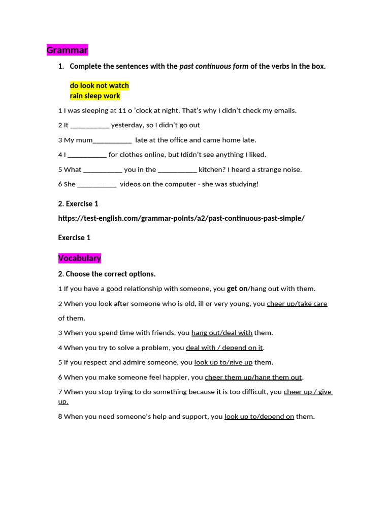 Past Continuous Grammar Exercises | PDF
