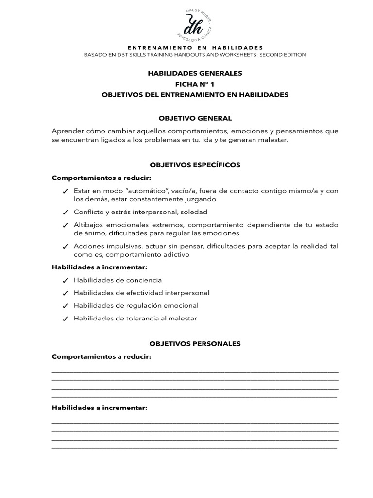 DBT Handouts FICHA 1 | PDF