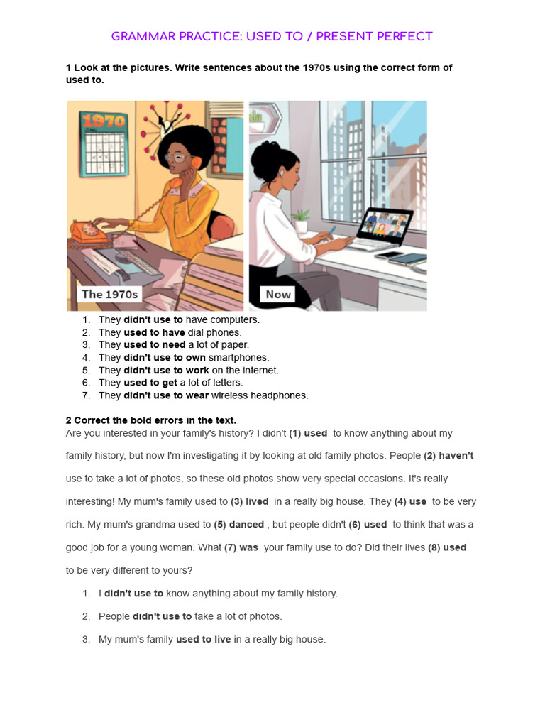 Grammar Practice: Used To & Present Perfect | PDF | Grammar | Linguistics