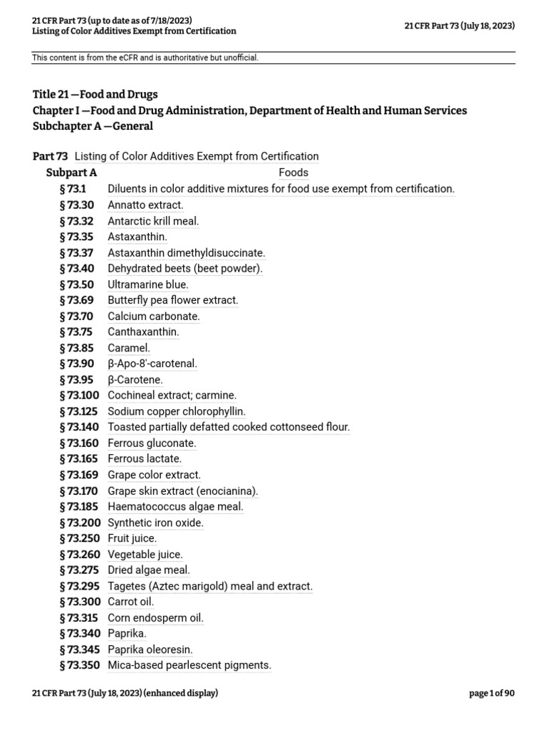 Color Additives Exempt from Certification | PDF | Chemical Compounds ...