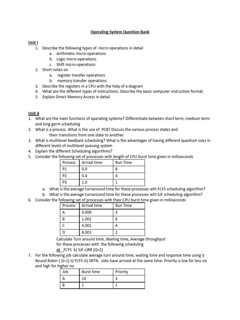 MCA 103 Computer Arch and Operating System Question Bank | PDF ...
