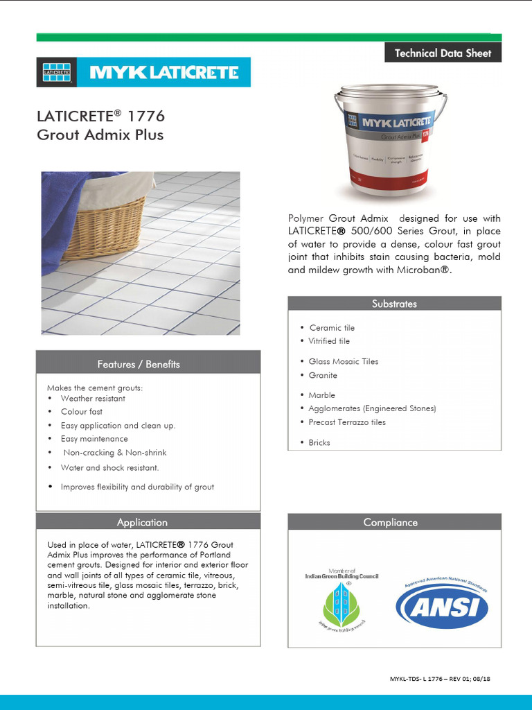 TDS Laticrete 1776 Grout Admix Plus NF | PDF | Tile | Secondary Sector ...