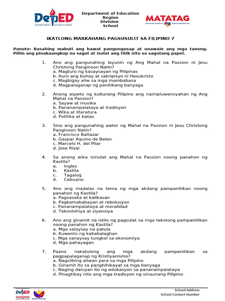 Filipino7 PT Q3 | PDF