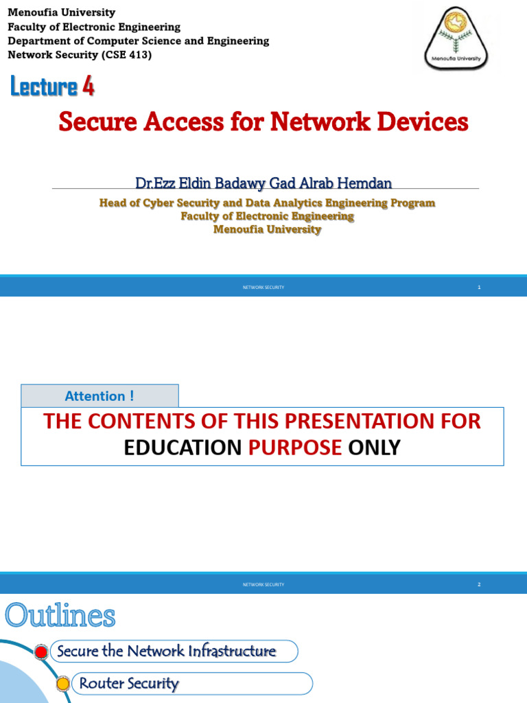 Lecture 4 - Fourth Year - Network Secuirty | PDF | Secure Shell | Computer Network