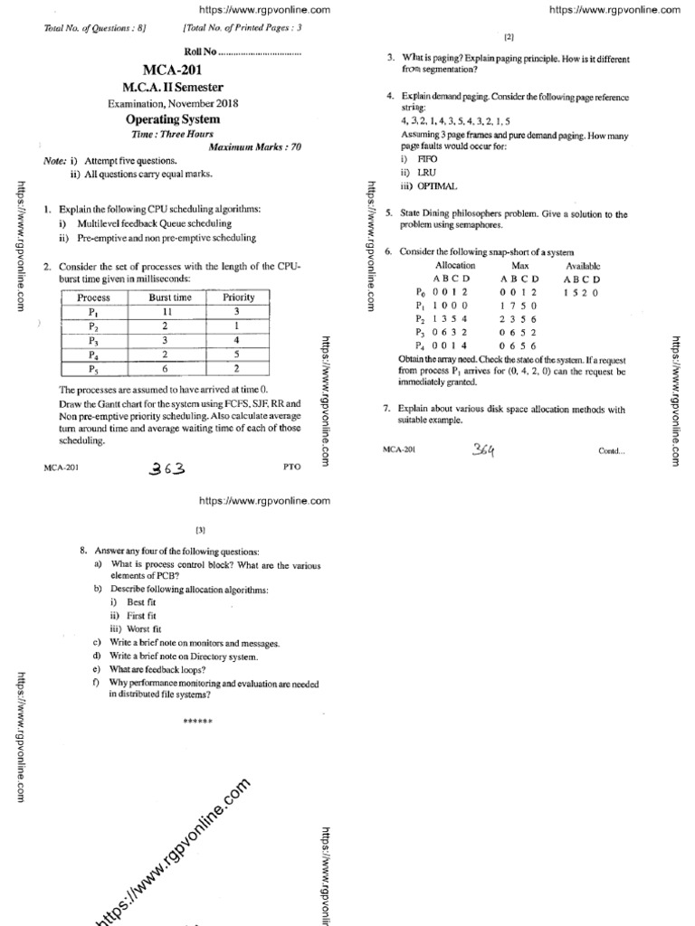 6.Mca 201 Operating System Nov 2018 | PDF