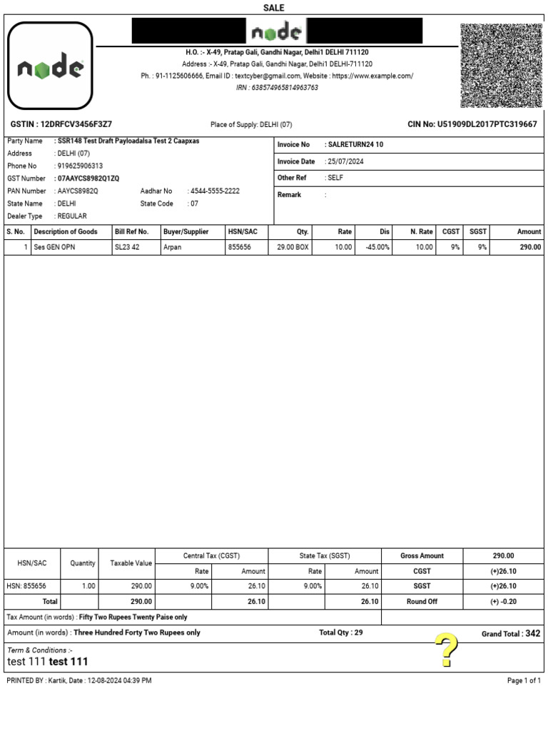 sale-return-invoice-copy (1) | PDF | Narendra Modi | Trade