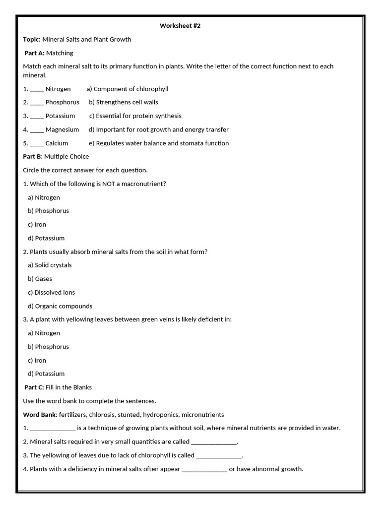 Class 8 Chapter Photosynthesis and Plant Growth (Mineral Salts and Plant Growth) | PDF ...