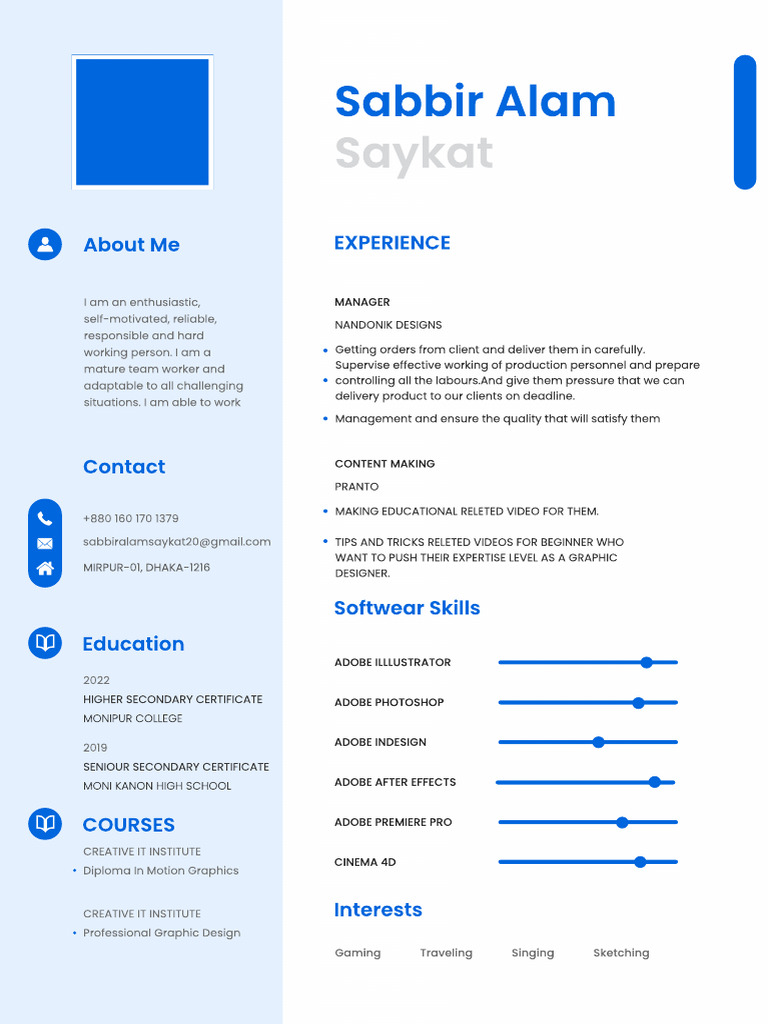 Sabbir CV For Showrooms | PDF