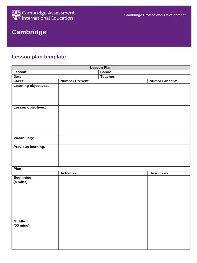 Cambridge Lesson Plan Template | PDF