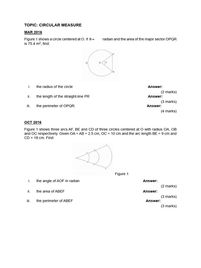 Chapter 4_Circular Measure | PDF | Circle | Area